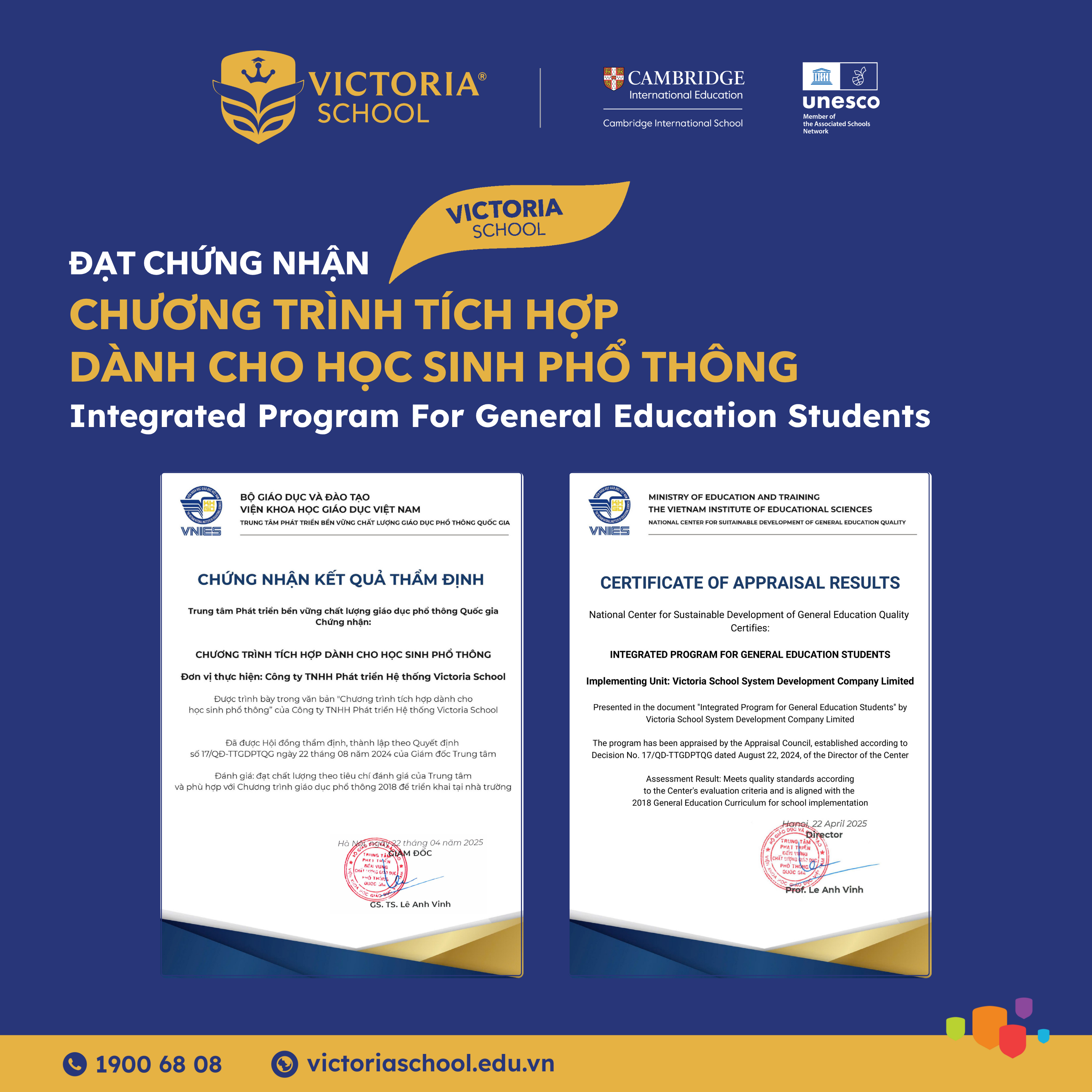 Victoria School đạt chứng nhận Chương trình tích hợp dành cho học sinh Phổ thông